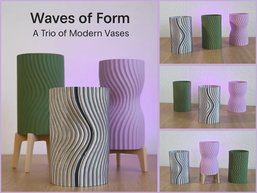 Waves – A Trio of Modern Vases - Free 3D Print Model - MakerWorld