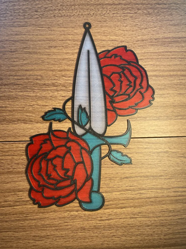 Rose Dagger – Stained Glass Style Sun Catcher - Free 3D Print Model ...