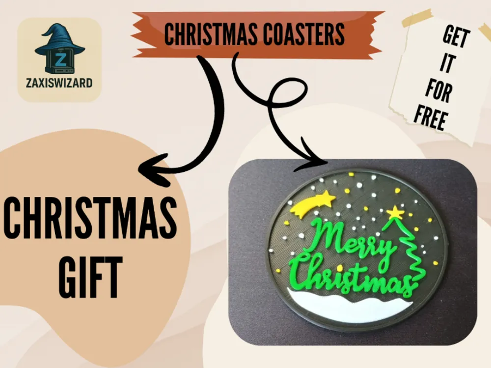 Merry Christmas Coasters - Free 3D Print Model - MakerWorld