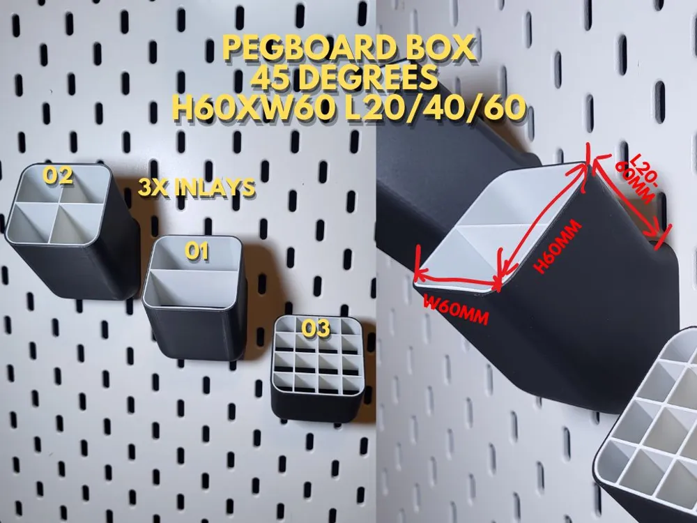 45 degrees Pegboard Box H60xW60 L20-60 by Art Design. 3D - MakerWorld