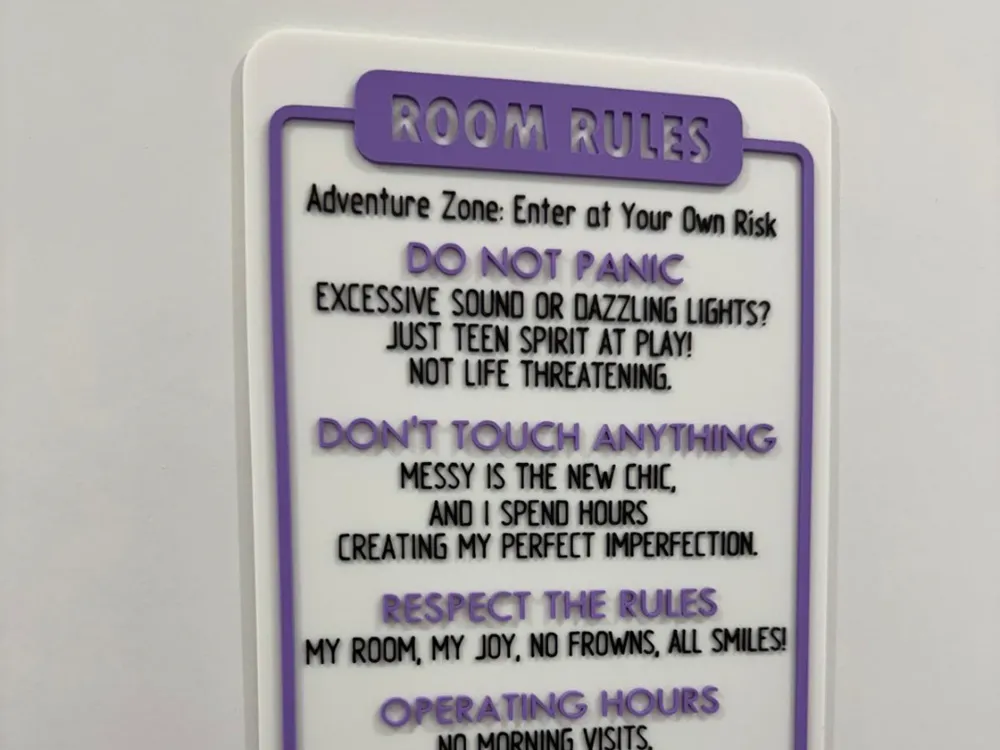 Room Rules Sign for Teens by Trvldewrld MakerWorld: Download Free 3D Models
