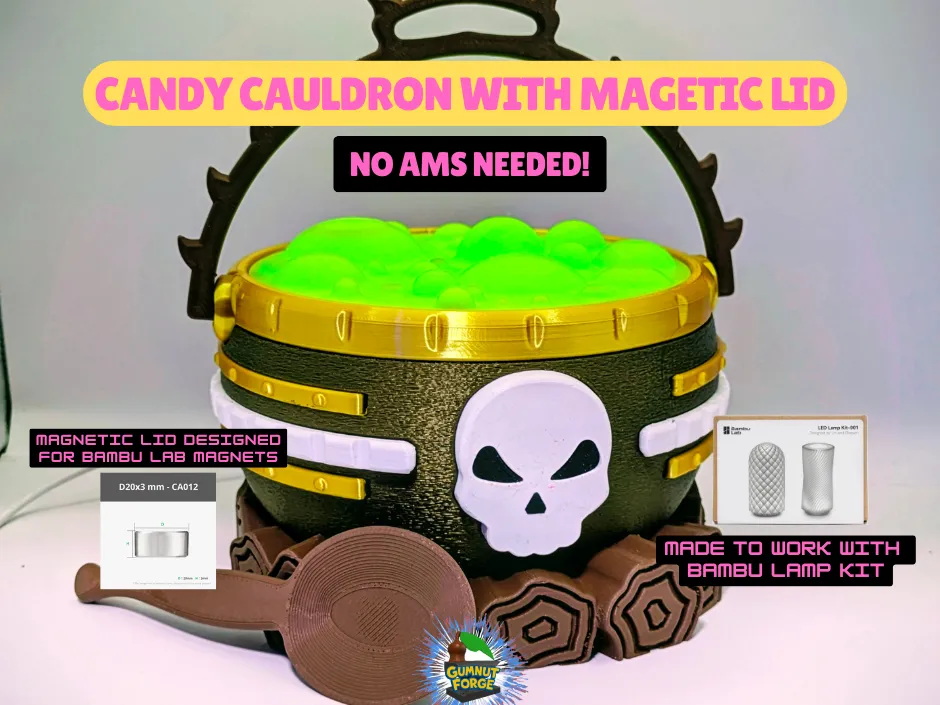 Halloween Candy Cauldron by Gumnut Forge MakerWorld: Download Free 3D Models