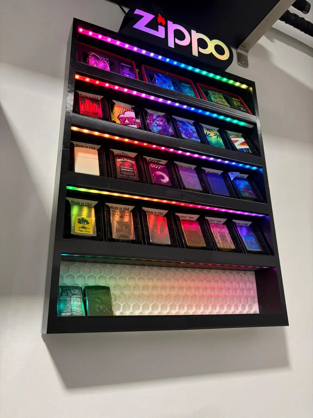 Zippo Collector Stand with LED Shelves - Free 3D Print Model - MakerWorld