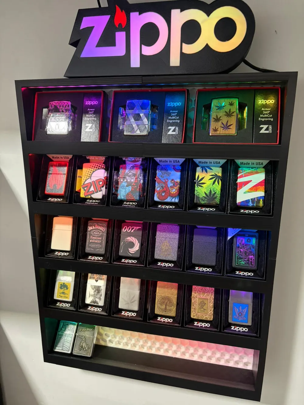 Zippo Collector Stand with LED Shelves - Free 3D Print Model - MakerWorld
