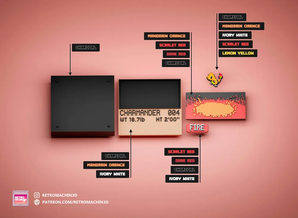 #0004 - Charmander Pokedex Screen by Retromachin3d MakerWorld: Download ...