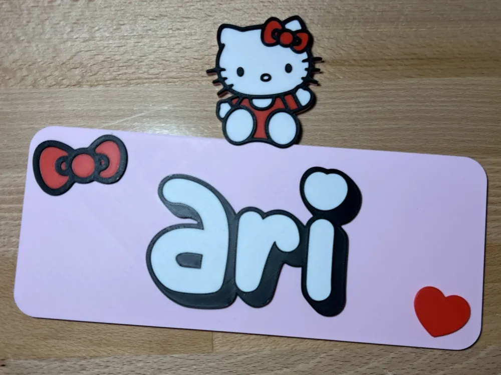 Hello Kitty Customizable Door Sign - Free 3D Print Model - MakerWorld