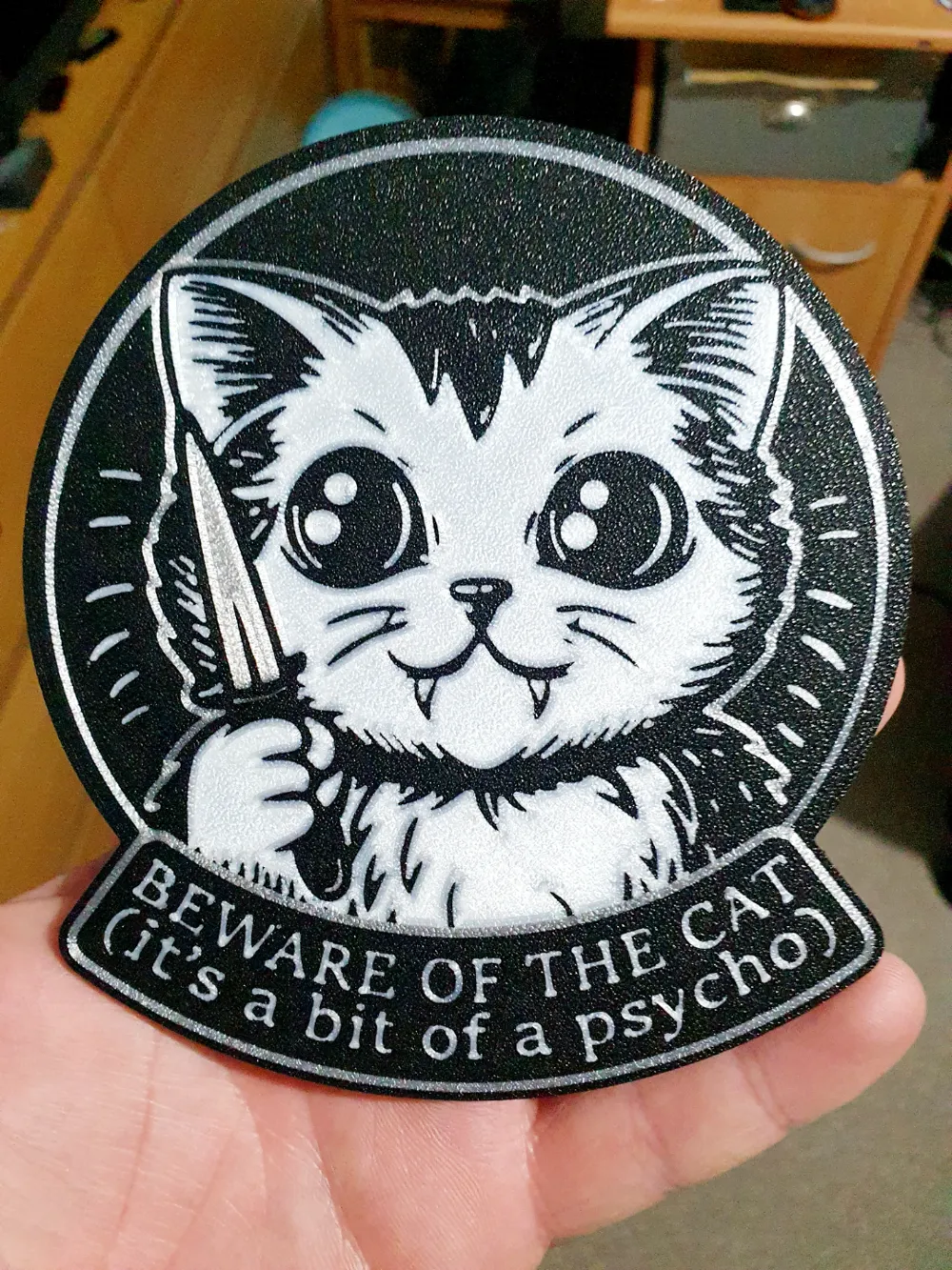 Psycho Cat Plaque by Ellcato3D - MakerWorld