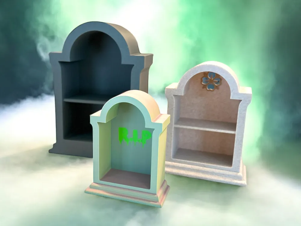 REST IN PIECES Tombstone Display Shelf by Meatbag MakerWorld: Download ...