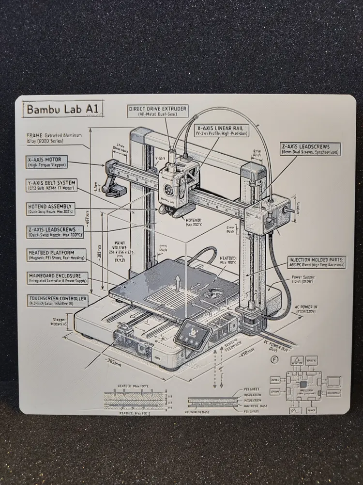 Bambu Lab A1 Technical Blueprint & Wall Art - Free 3D Print Model ...