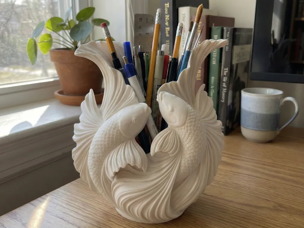 Sculpture Koi Fish Pen Holder Desk Organizer Caddy - Free 3D Print ...