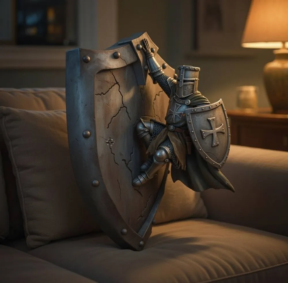 Shield with hanging knight - Free 3D Print Model - MakerWorld