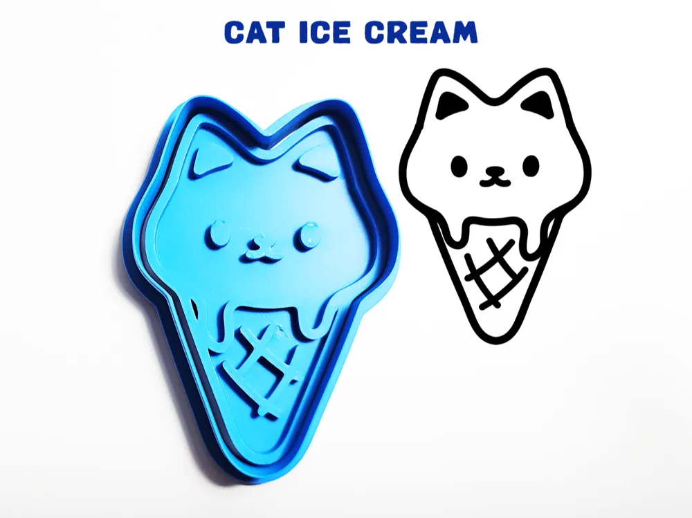 Cat Ice Cream Cookie Cutter / Stamp - Free 3D Print Model - MakerWorld