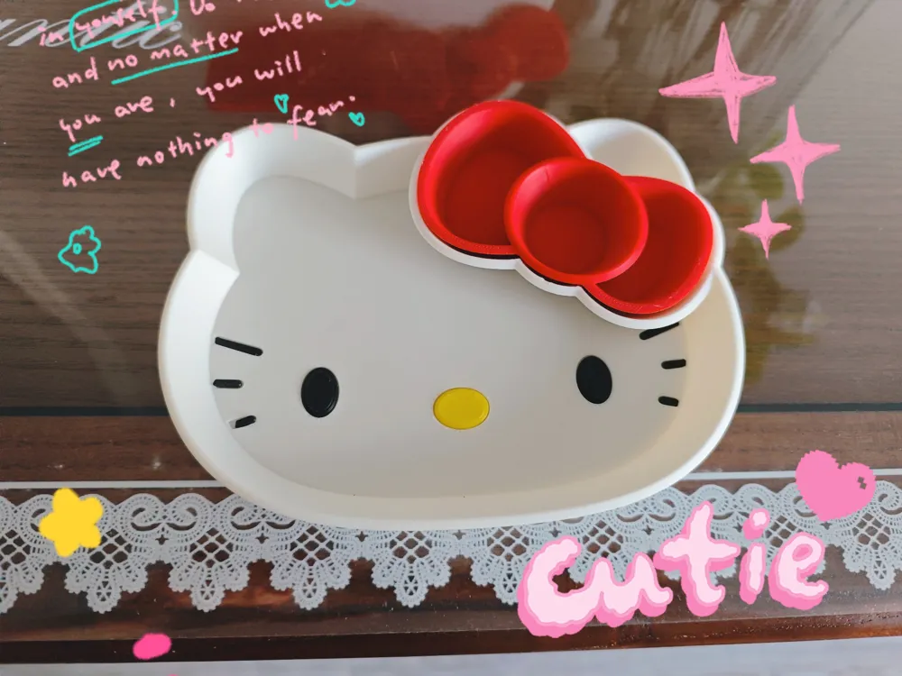 卡通KT猫收纳盘 哈喽hellokitty桌面收纳 小物件零食收纳盘 饰品收纳盘 置物盘 打印简单 - 免费 3D 打印模型 - MakerWorld