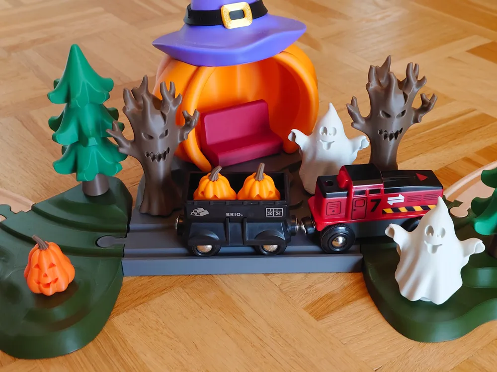 Pumpkin station with forest track for wooden train - Free 3D Print ...