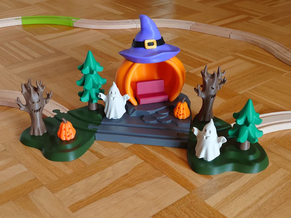 Pumpkin station with forest track for wooden train - Free 3D Print ...
