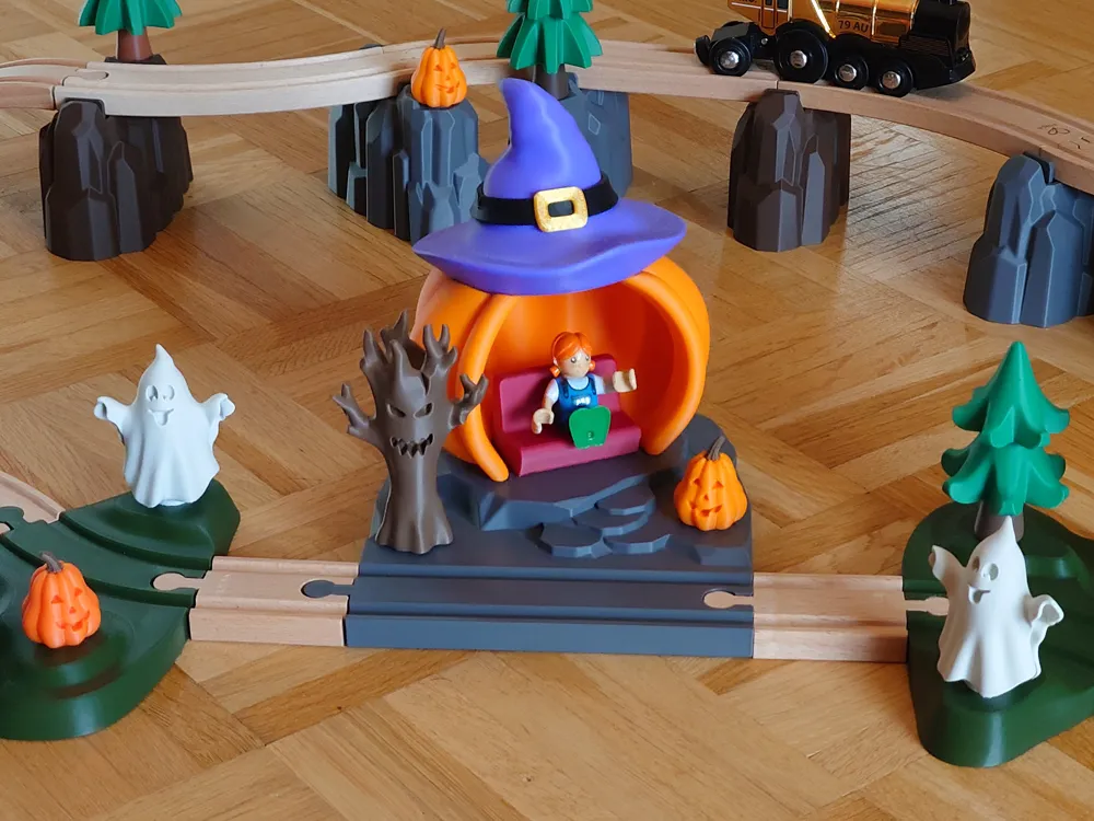 Pumpkin station with forest track for wooden train - Free 3D Print ...