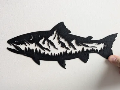 Mountain Trout Fishing Nature 2D Art Decor Fish by polygon_boy - MakerWorld