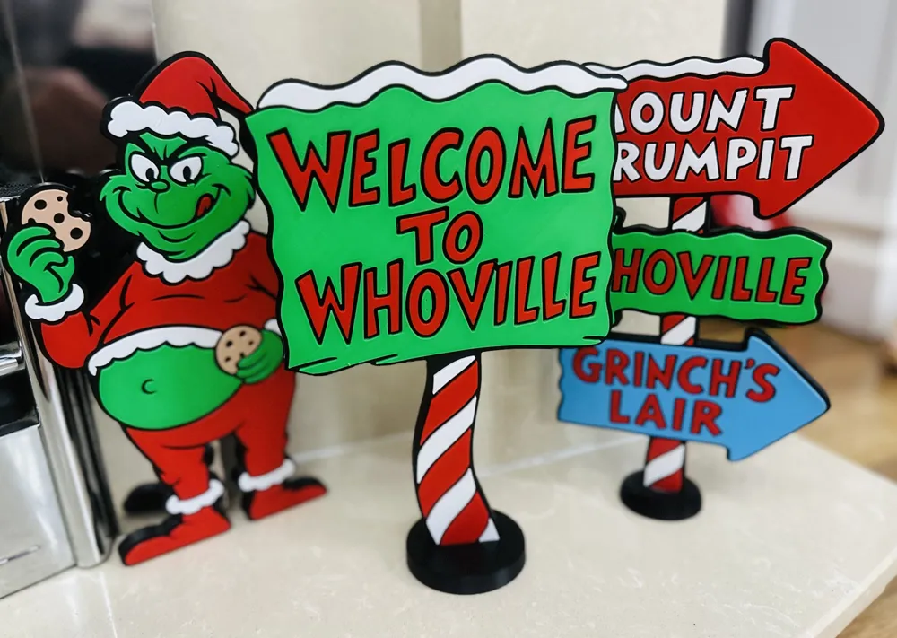 Grinch "Welcome to Whoville" Signpost - Free 3D Print Model - MakerWorld