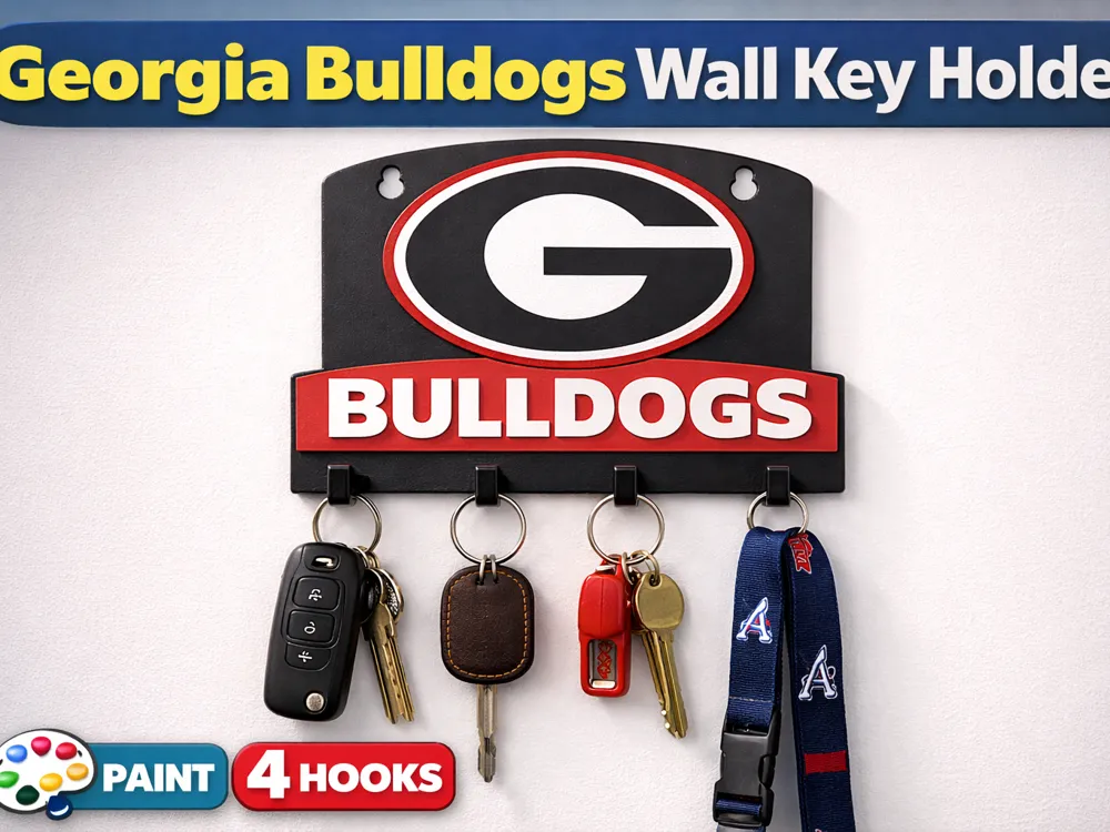 Georgia Bulldogs Key Holder – 4 Hooks – Wall Mount - Free 3D Print ...
