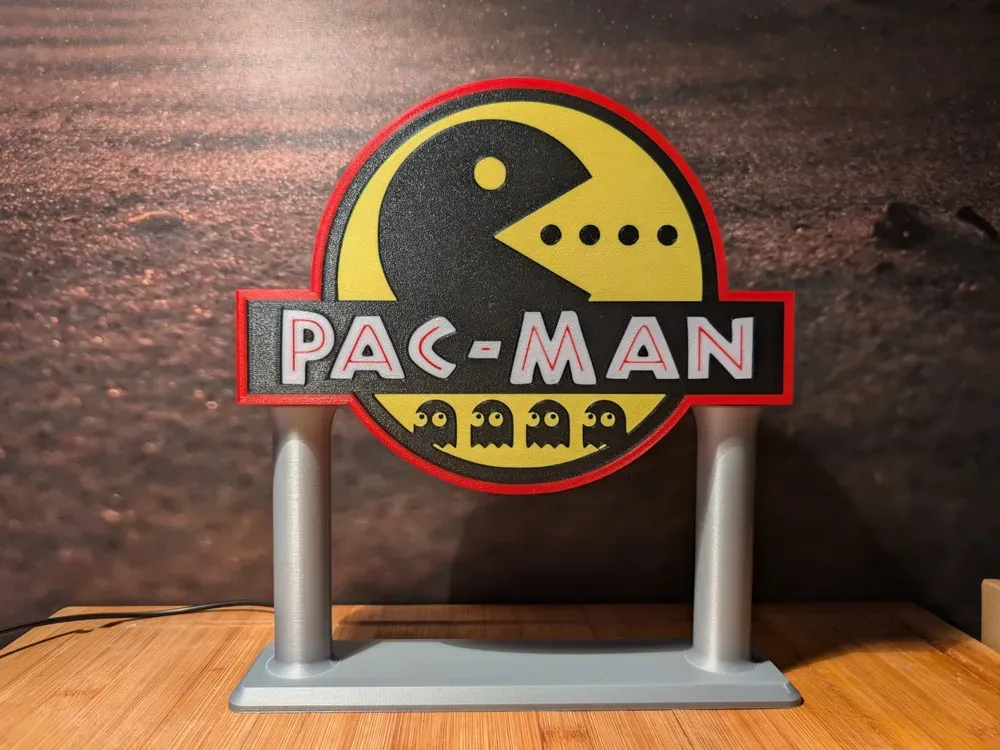 Pac-Man Logo LED Column Stand - Free 3D Print Model - MakerWorld