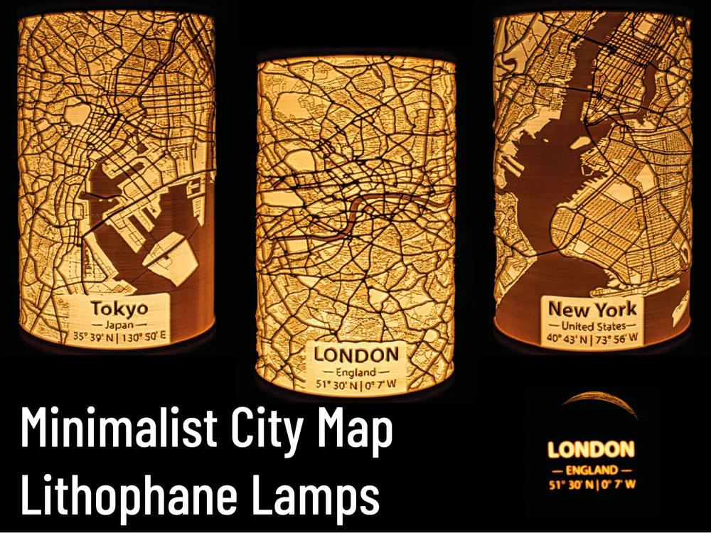 Minimalist City Map Lithophane Lamps - Free 3D Print Model - MakerWorld