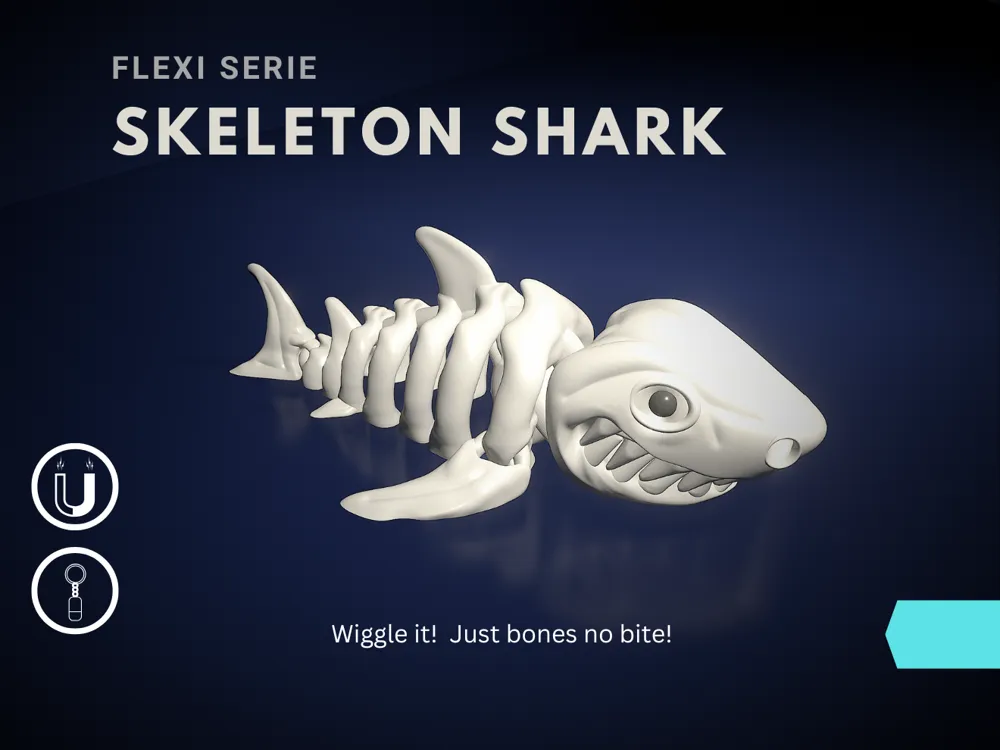 Flexi Articulated Skeleton Shark Keychain Magnet by Michele MakerWorld: Download Free 3D Models