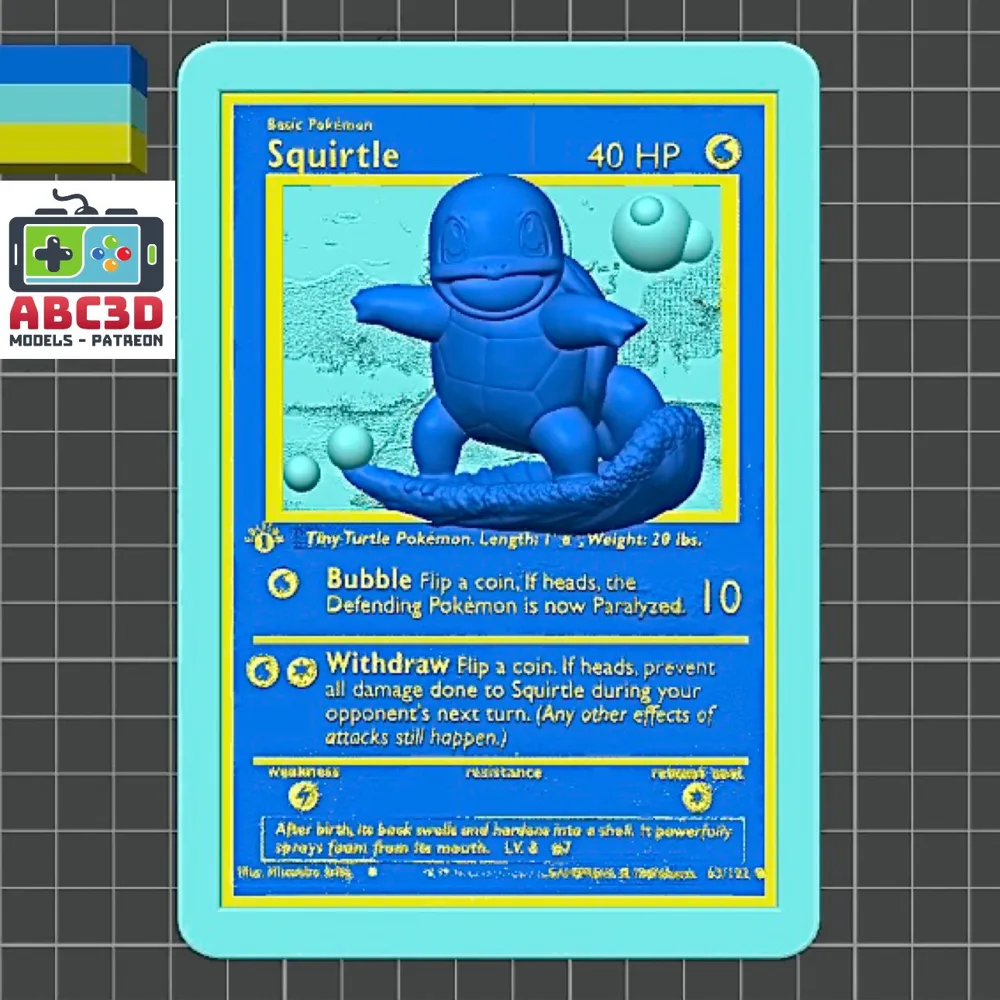 Squirtle 3D Printable Pokémon Card; Pokemon TCG by ABC3D - MakerWorld