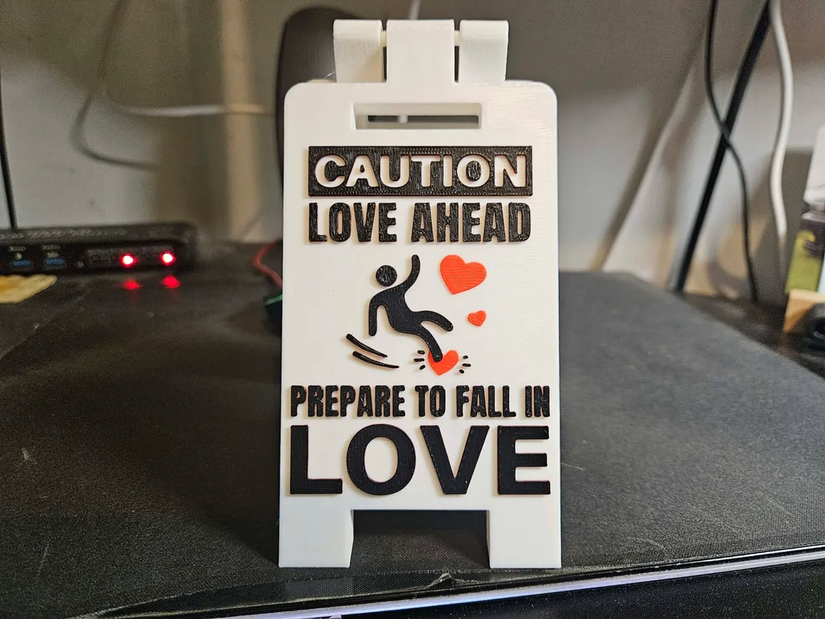 Caution Love Ahead Little Sign - Free 3D Print Model - MakerWorld