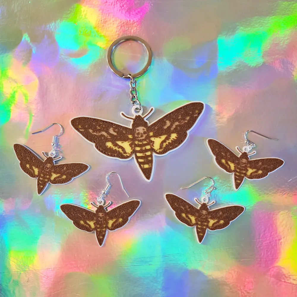 Death's Head Moth Keychain & Earrings by Cosmo Moore - MakerWorld