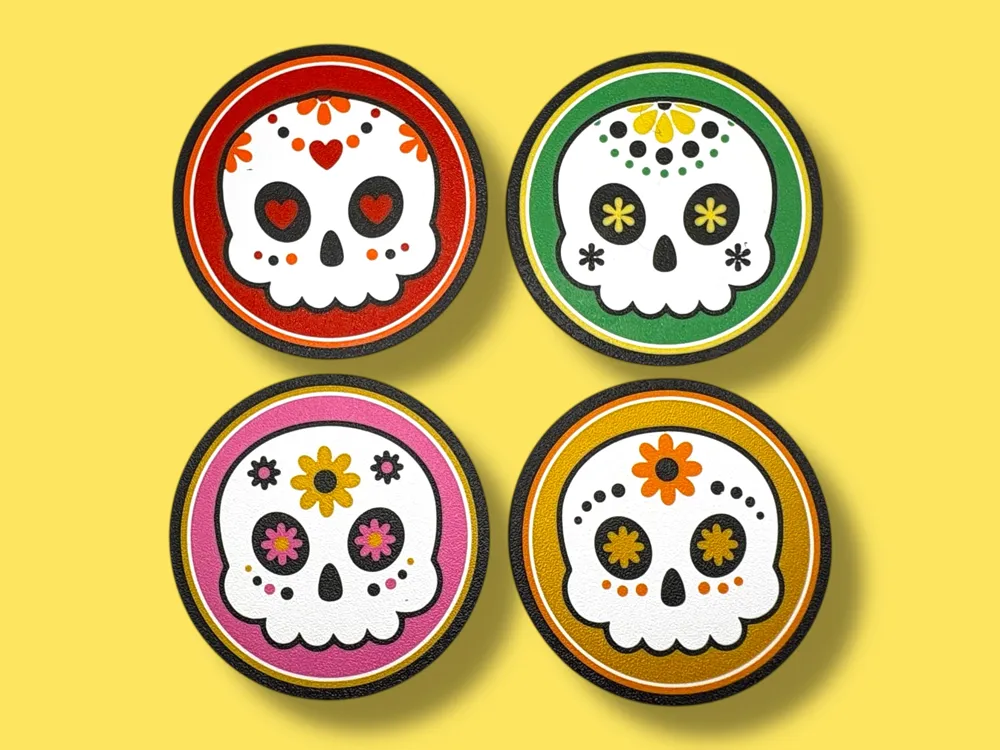 Dia de Los Muertos - Sugar Skull Coaster Set - Free 3D Print Model ...