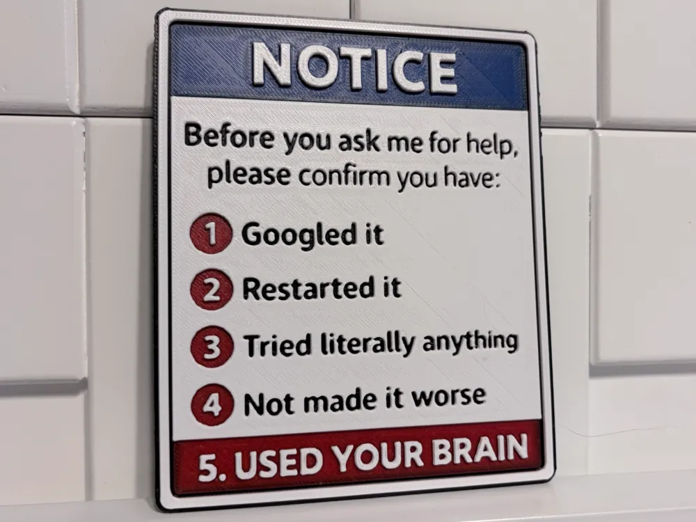 Funny Office Sign – “Used Your Brain” Checklist - Free 3D Print Model ...