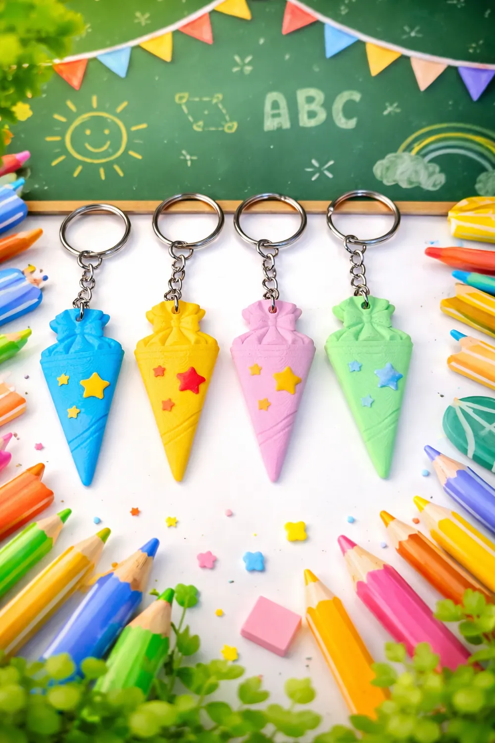 Colorful School Cone Keychains - Free 3D Print Model - MakerWorld