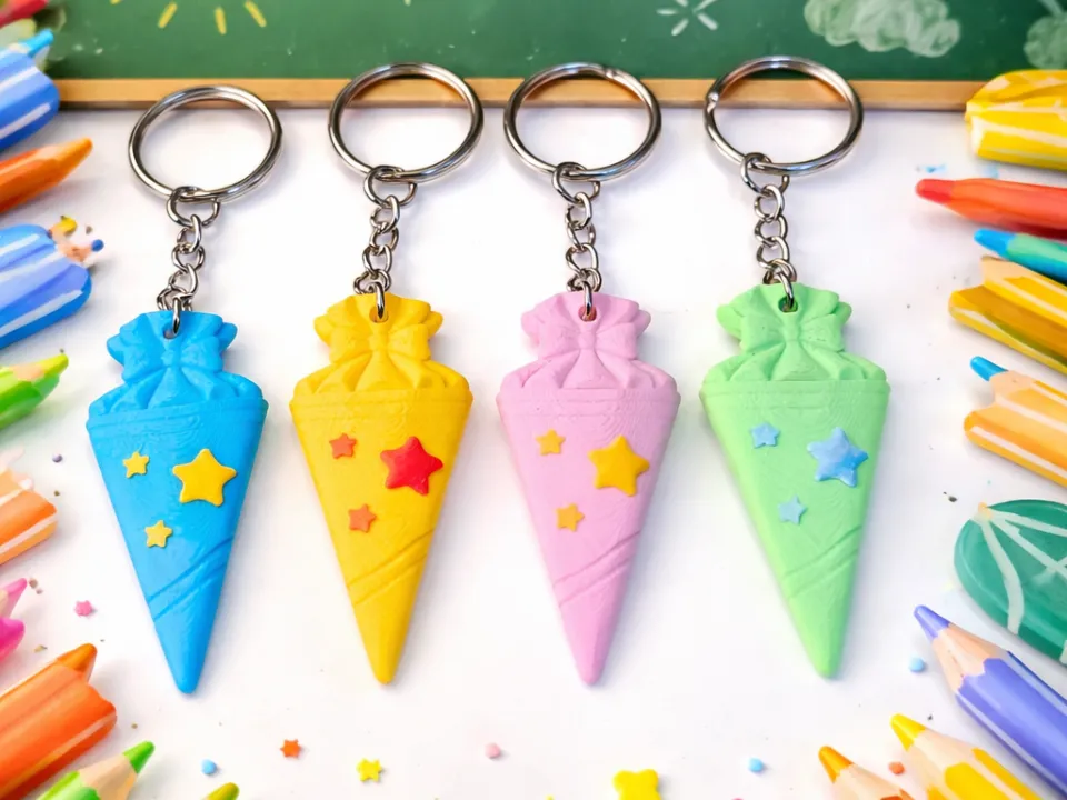 Colorful School Cone Keychains - Free 3D Print Model - MakerWorld
