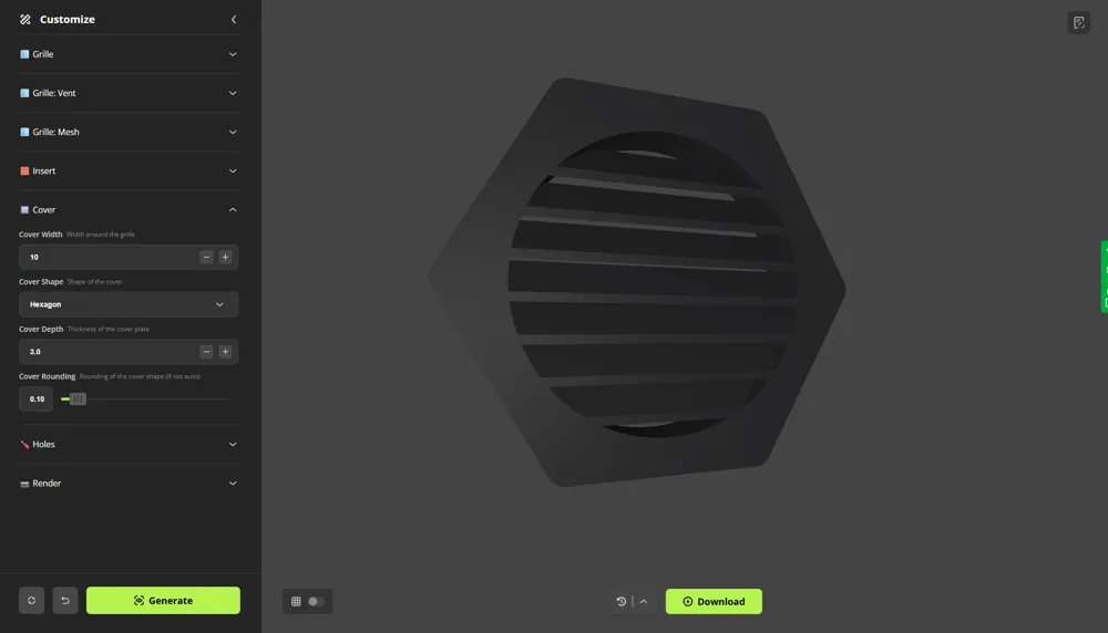 Grille Generator - Parametric Vents & Covers - Free 3D Print Model ...