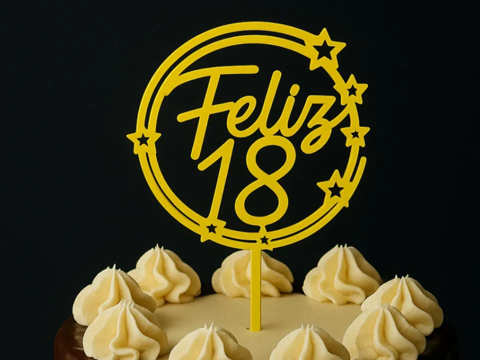 topo de bolo Feliz 18 - Modelo gratuito para impressão 3D - MakerWorld