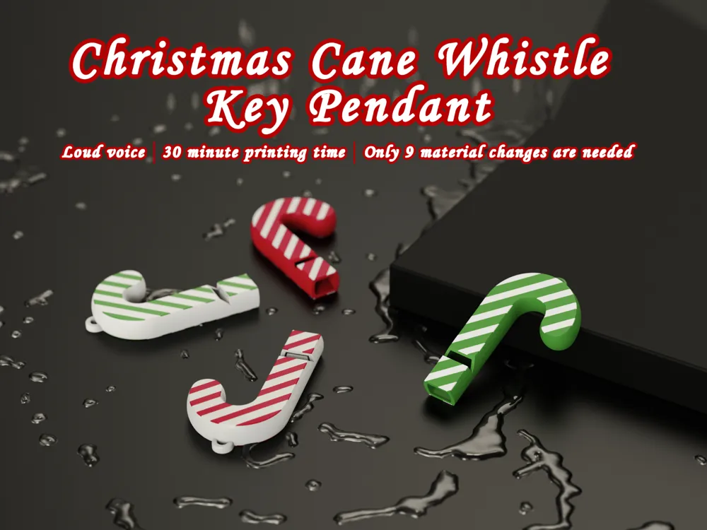 Christmas Cane Whistle Key Pendant by 上进的up主 - MakerWorld