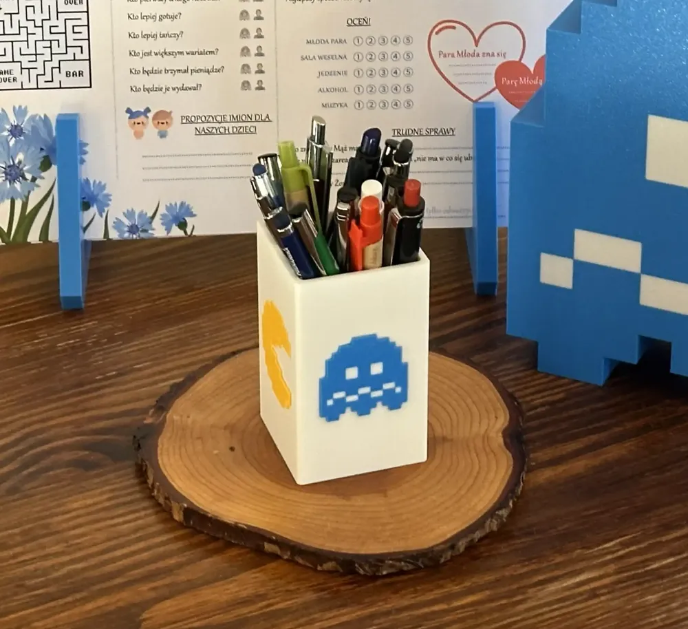 Pac-Man pencil or pen holder cup OR a flower vase - Free 3D Print Model ...