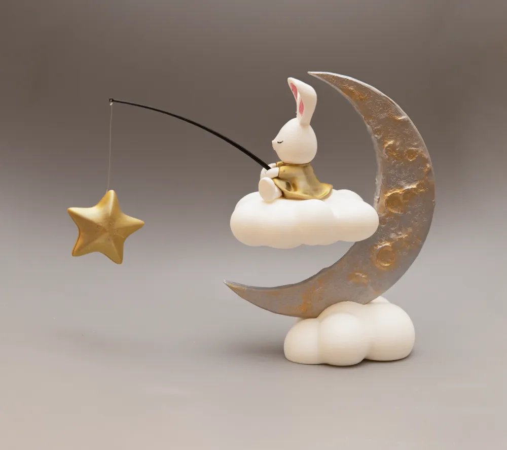 Cute figure of bunny sitting on the moon by Sam HellMyth - MakerWorld