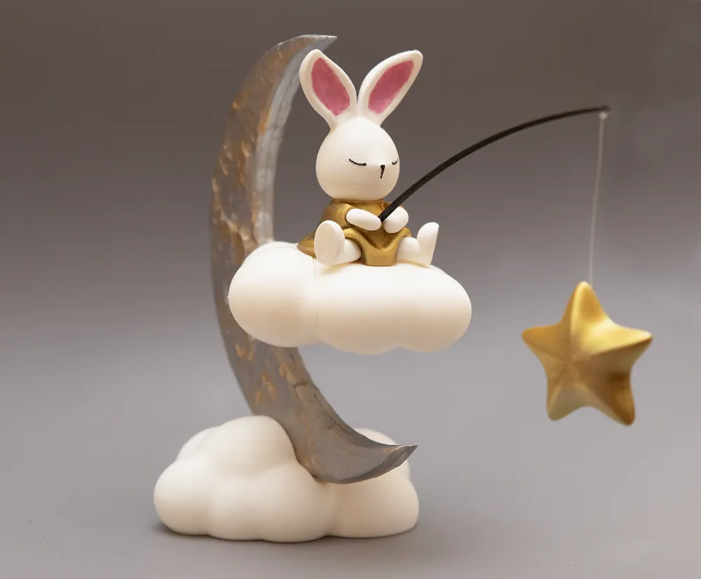 Linda figura de conejito sentado en la luna por Sam HellMyth - MakerWorld