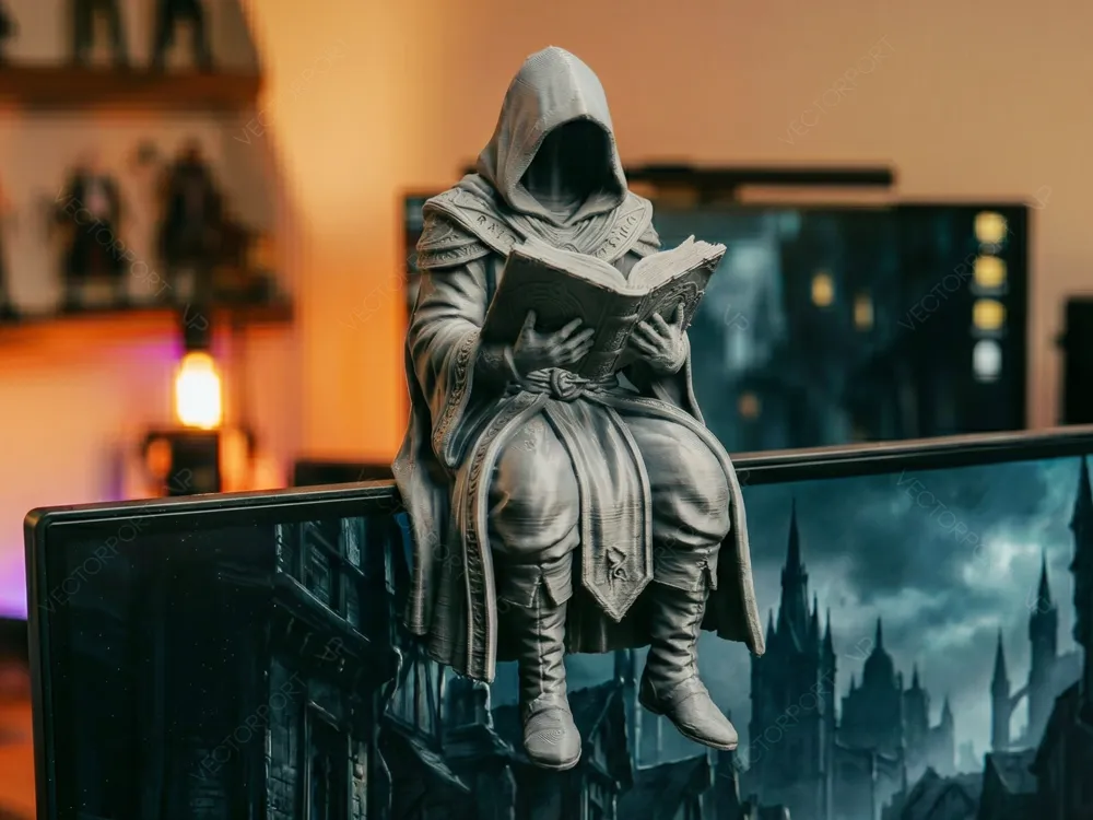 Hooded Wizard Monitor Sitter Reading a Book #017 - Free 3D Print Model ...