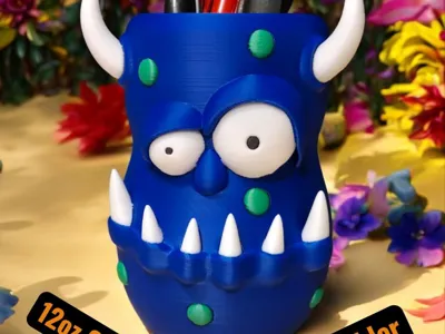 Horned Monster Can Koozie / Pen Holder - Free 3D Print Model - MakerWorld