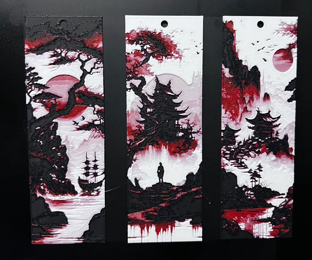 Set 3 Bookmarks of Japanese landscape hueforge by Mysstra hueforge ...