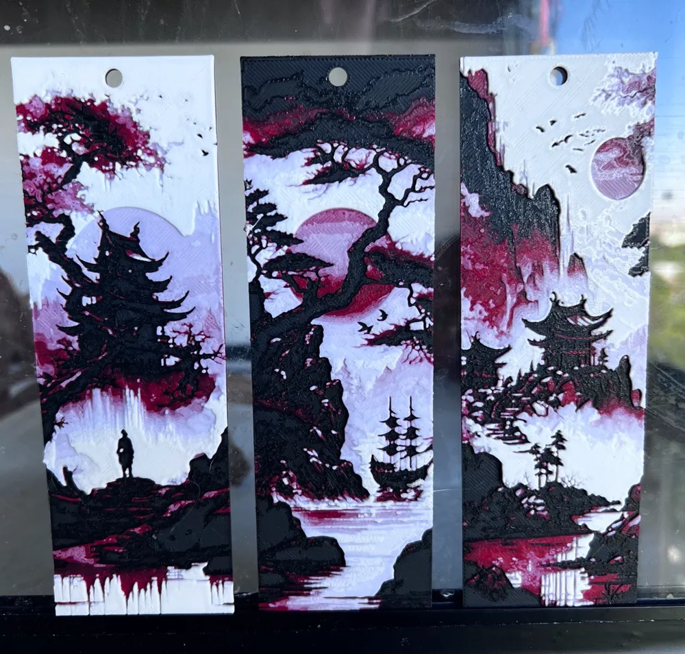 Set 3 Bookmarks of Japanese landscape hueforge by Mysstra hueforge ...