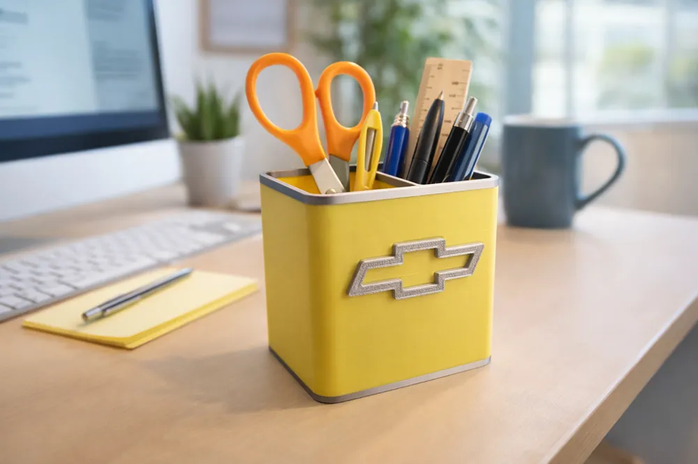 US Car Style Bowtie Emblem Pen Holder - Free 3D Print Model - MakerWorld