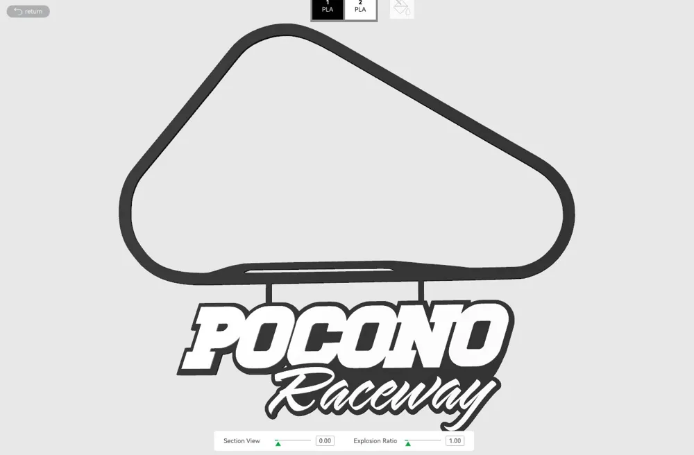 Pocono Raceway Tri-Oval Track Map with Nameplate by dakjones82 - MakerWorld