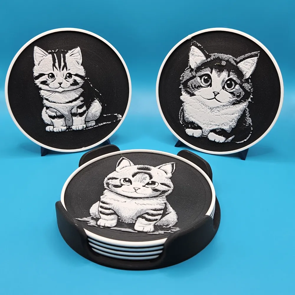 Cute Stylised Cat Coaster Set by nidO - MakerWorld
