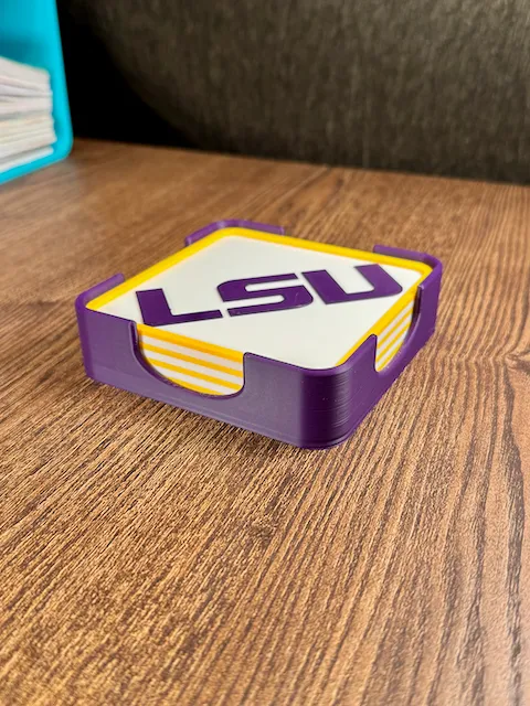 LSU Tigers 4 Coaster Set with Caddy by dcv designs - MakerWorld