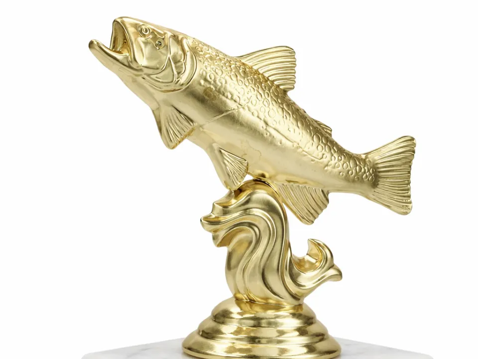 Golden Fish Trophy Statue - Free 3D Print Model - MakerWorld