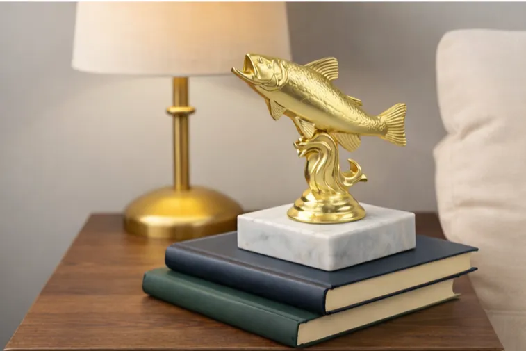 Golden Fish Trophy Statue - Free 3D Print Model - MakerWorld