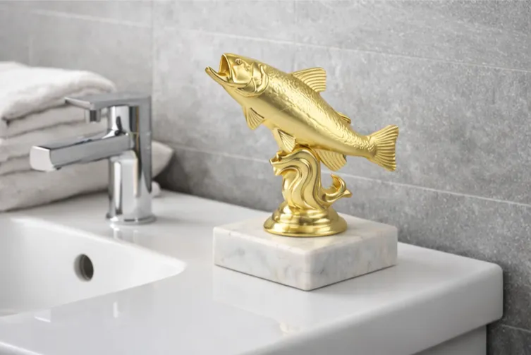Golden Fish Trophy Statue - Free 3D Print Model - MakerWorld